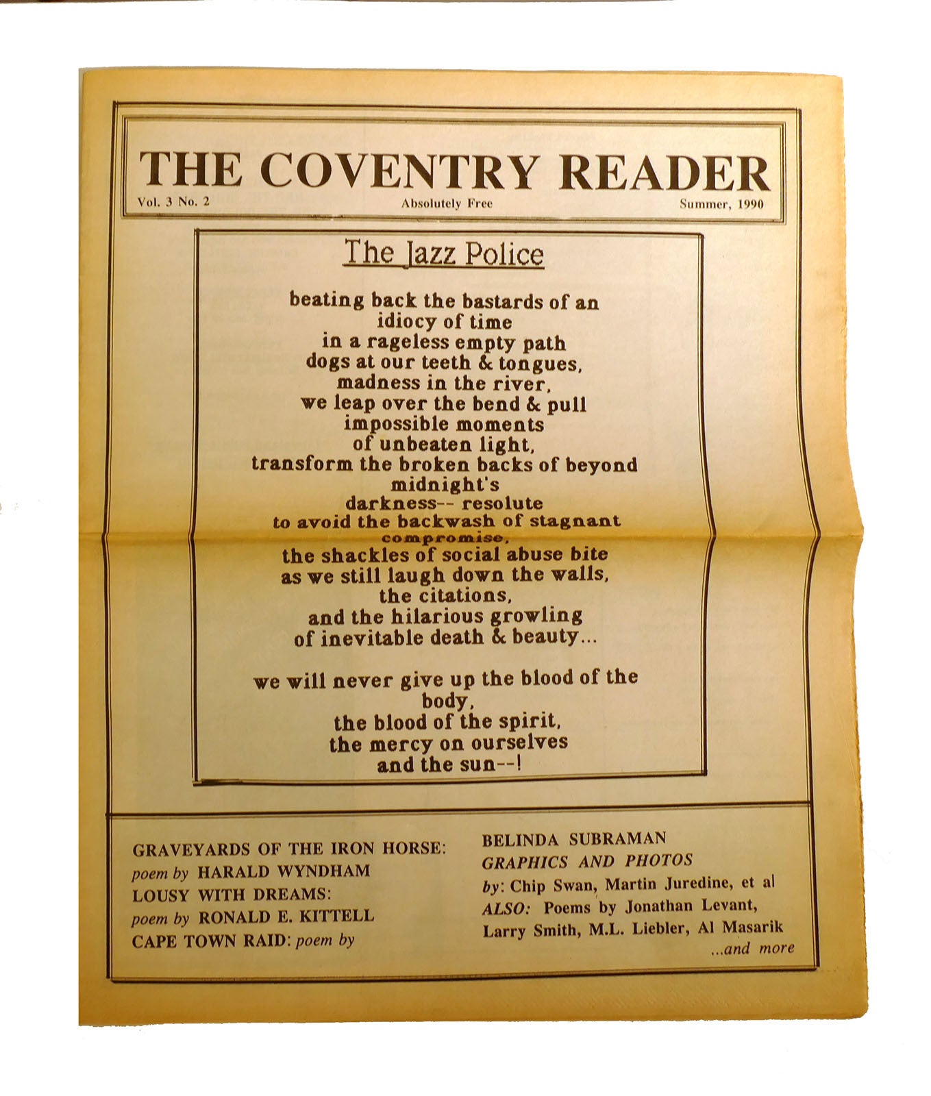 THE COVENTRY READER VOL. 3 NO. 2 SUMMER 1990 | Marie Kilbane | First ...