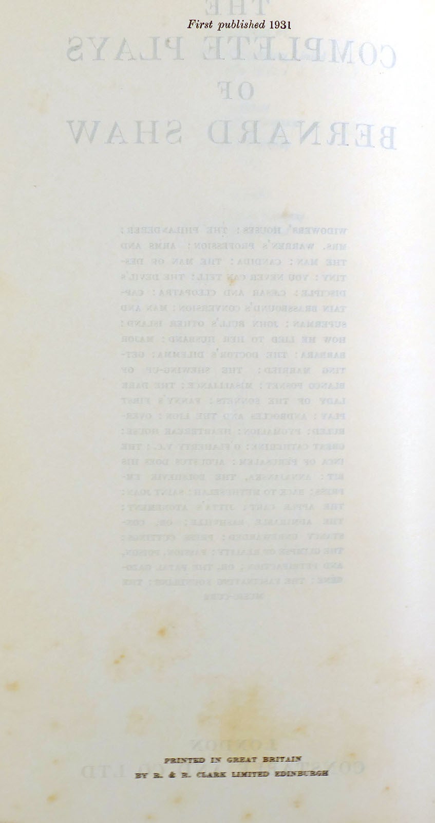 THE COMPLETE PLAYS OF BERNARD SHAW | Bernard Shaw | First Edition ...